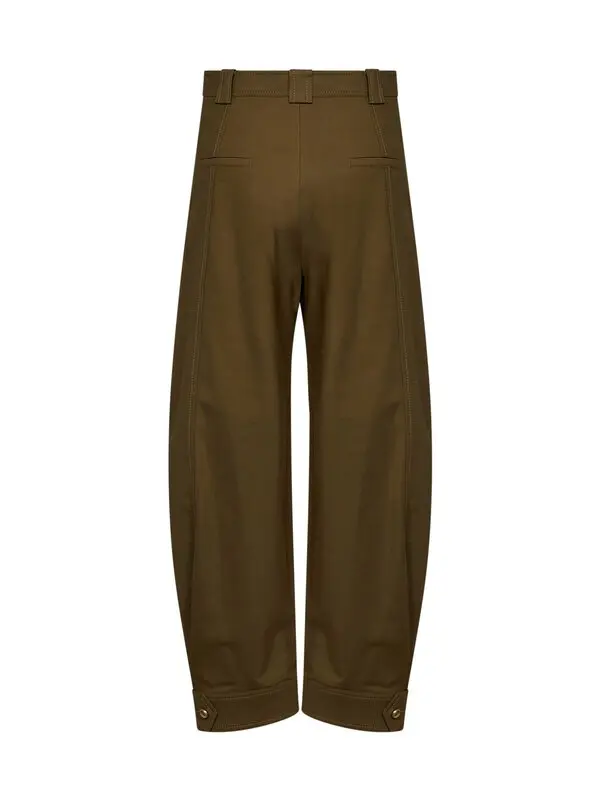 Max Mara Khaki Green Stretch Canvas Mxmadorni Barrel-leg Trousers - Multicolor