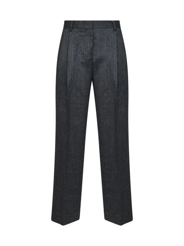 TOTEME Dark Grey Mélange Wool Herringbonedouble-pleat Trousers - Multicolor
