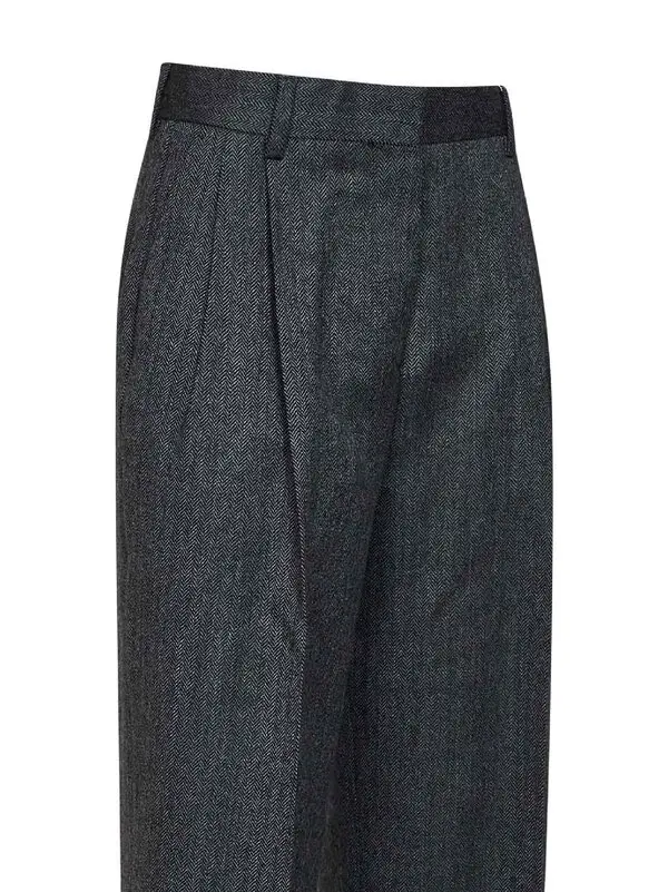 TOTEME Dark Grey Mélange Wool Herringbone Double-pleat Trousers - Multicolor