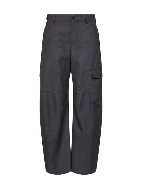 Brunello Cucinelli Dark Grey Virgin Wool Twill Barrel Cargo Trousers - Multicolor
