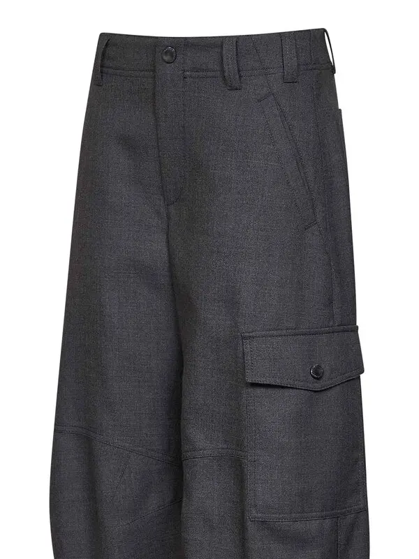 Brunello Cucinelli Dark Grey Virgin Wool Twill Barrel Cargo Trousers