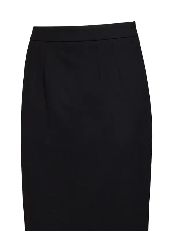 Dolce & Gabbana Black Stretch Wool Midi Pencil Skirt