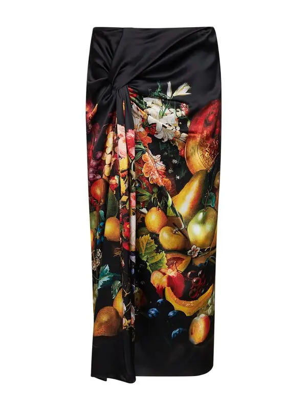 Dries Van Noten Black Flemish Painting-print Silk Suma Draped Skirt - Multicolor