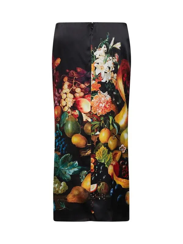 Dries Van Noten Black Flemish Painting-print Silk Draped Skirt - Multicolor