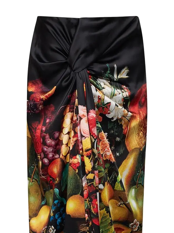 Dries Van Noten Black Flemish Painting-print Silk Draped Skirt - Multicolor