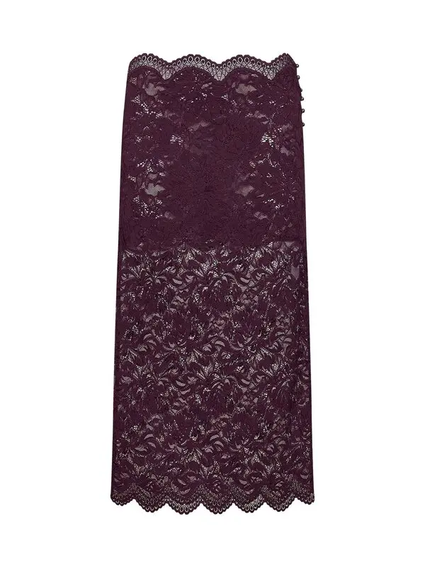 Rabanne Magenta Purple Layered Stretch Lace Midi Skirt - Multicolor