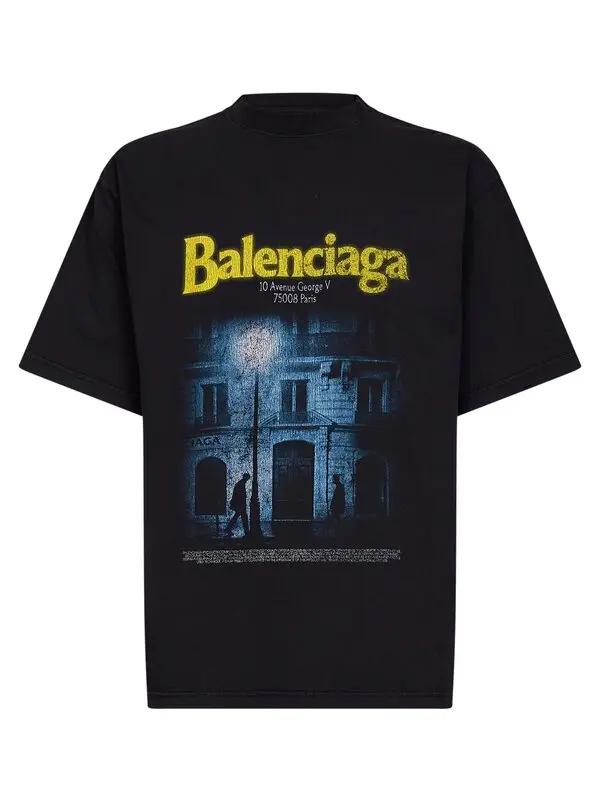 Balenciaga Washed Black The Address Medium Fit T-shirt - Multicolor