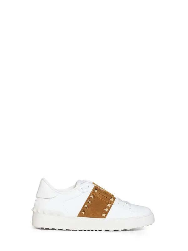 Valentino Garavani White And Havana Beige Rockstud Untitled Sneakers - Multicolor