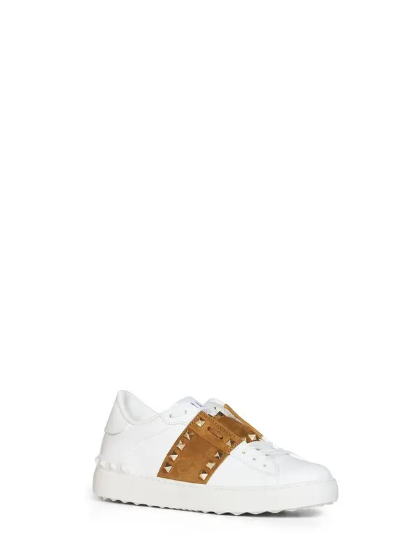 Valentino Garavani White And Havana Beige Rockstud Untitled Sneakers - Multicolor