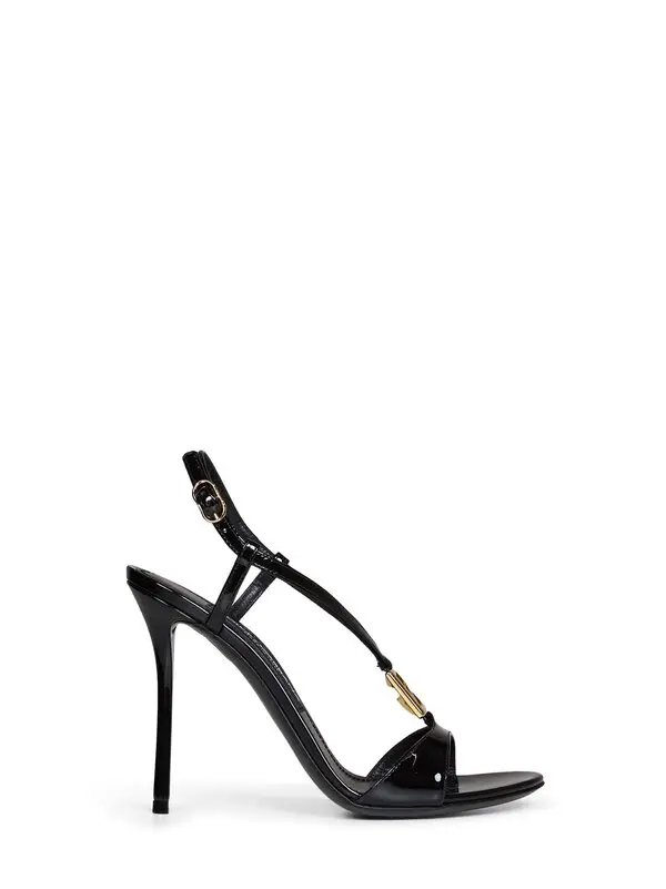 Dolce & Gabbana Black Patent Leather Stiletto Sandals With Dg Logo - Multicolor