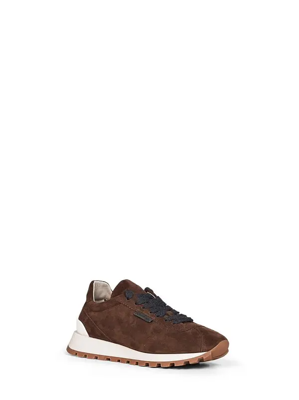 Brunello Cucinelli Espresso Suede Runners With Shiny Tab