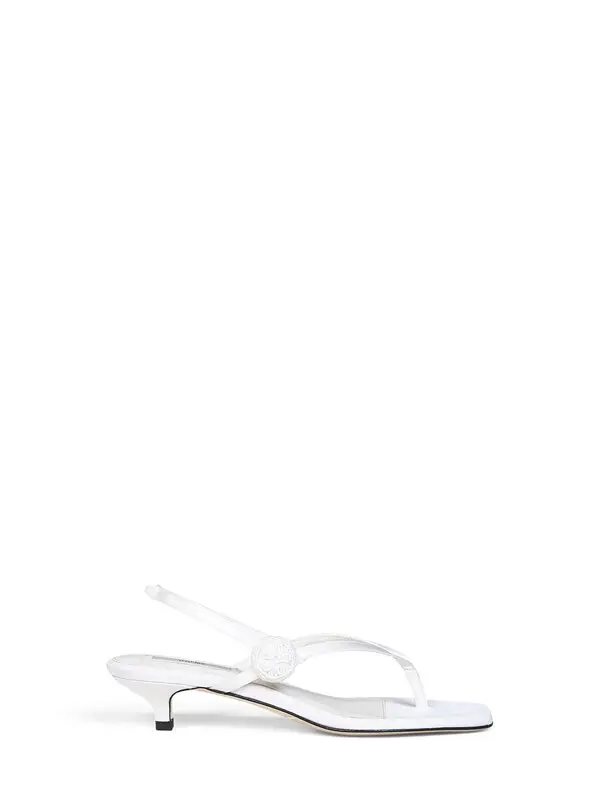 TOTEME Ecru Satin Flip Flop Slingback Sandals With Crochet Appliqu - Multicolor