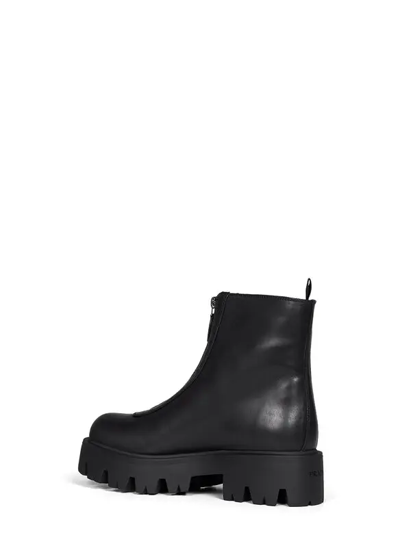 Prada Calzature Black Leather Zip-up Ankle Boots