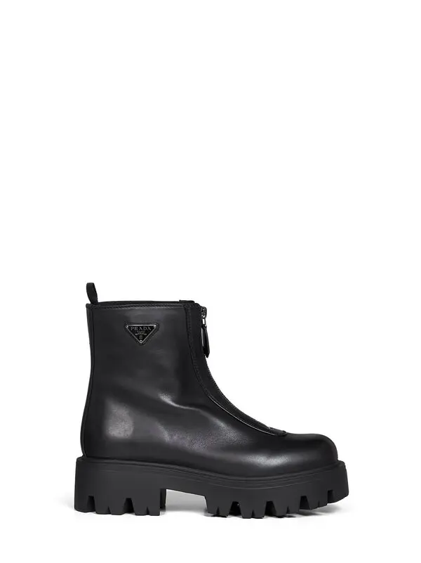 Prada Black Leather Zip-up Ankle Boots - Multicolor