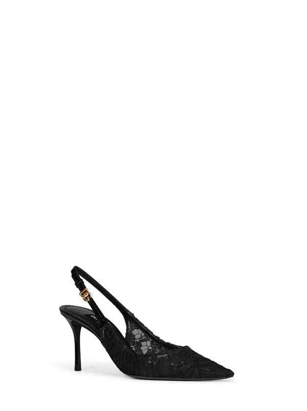Dolce & Gabbana Black Lace And Patent Leather Slingback Pumps - Multicolor