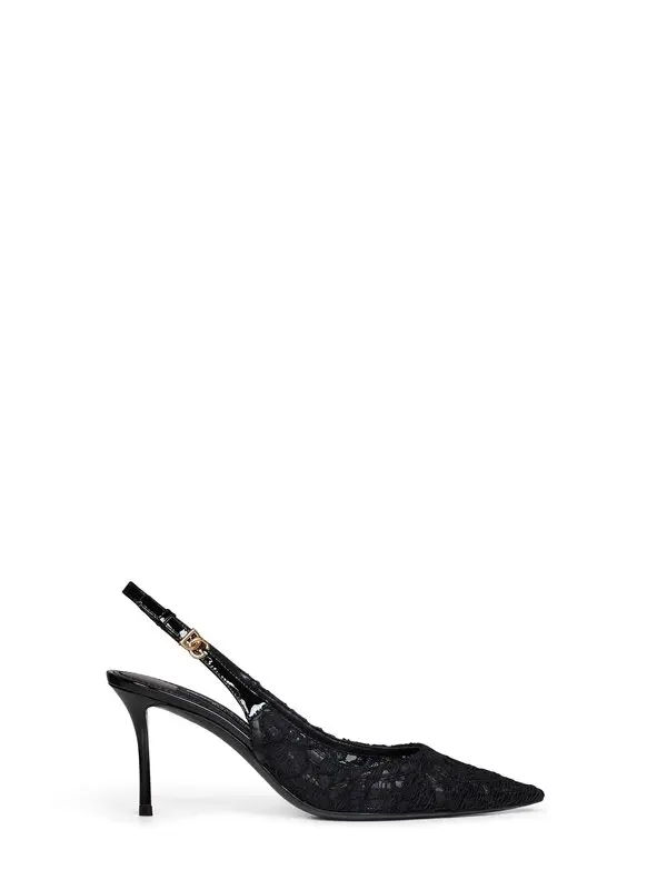 Dolce & Gabbana Black Lace And Patent Leather Slingback Pumps - Multicolor
