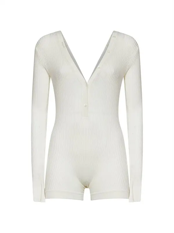 MUGLER Off-white Ribbed Cotton Bodyshort