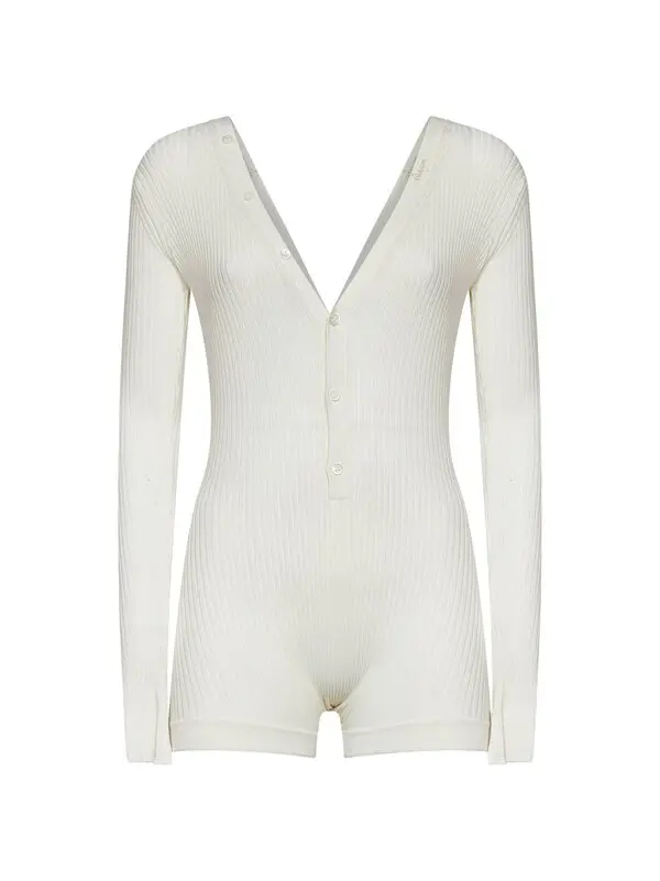 MUGLER Off-white Ribbed Cotton Bodyshort