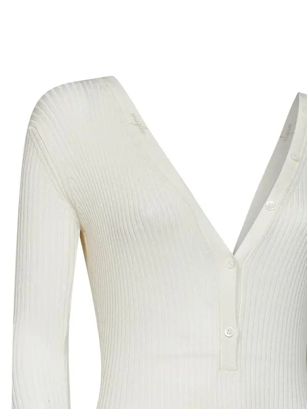 MUGLER Off-white Ribbed Cotton Bodyshort
