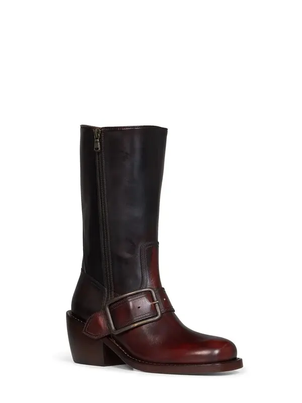 Dries Van Noten Tan Brushed Leather Buckled Mid-calf Boots