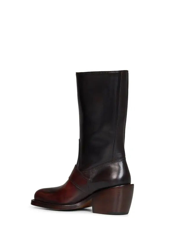 Dries Van Noten Tan Brushed Leather Buckled Mid-calf Boots