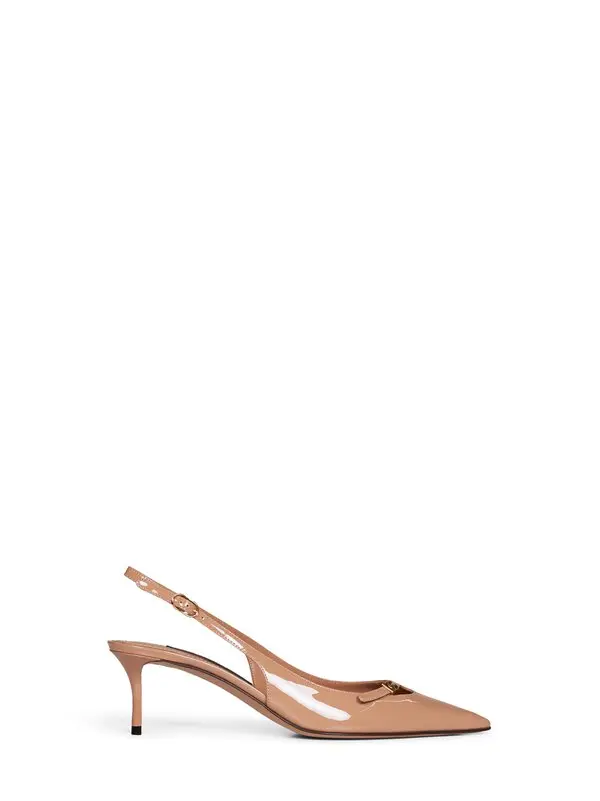Dolce & Gabbana Dark Beige Patent Leather Slingback Pumps With Dg Logo - Multicolor