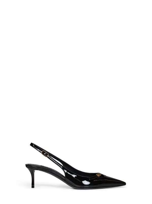 Dolce & Gabbana Black Patent Leather Slingback Pumps With Dg Logo - Multicolor