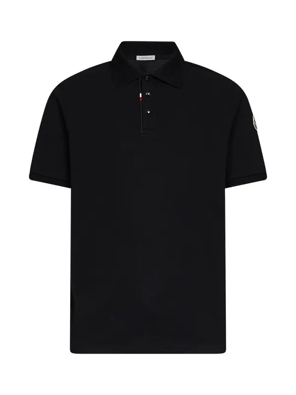 Moncler Black Cotton Piqué Polo Shirt With Logo - Multicolor