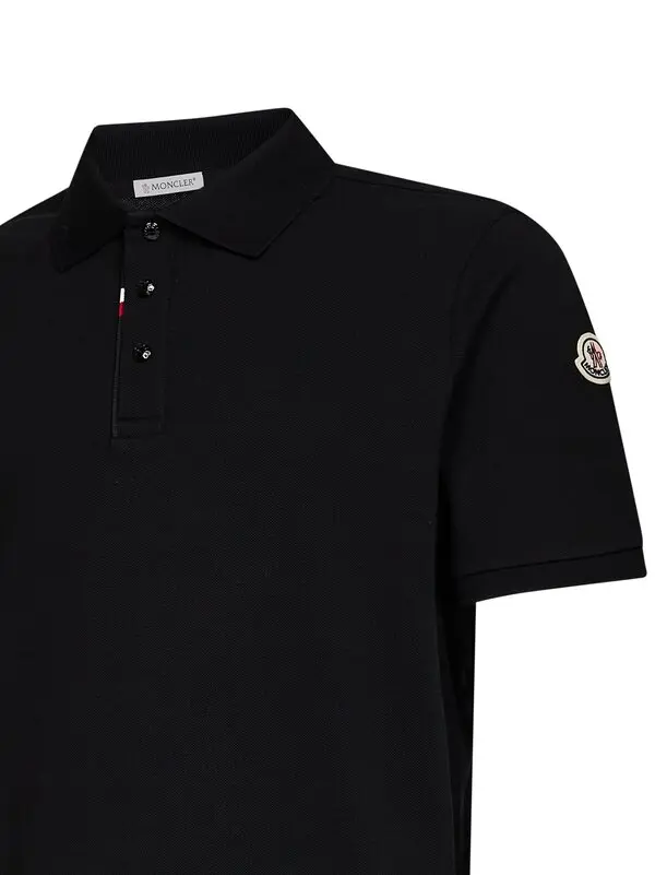 Moncler Black Cotton Piqué Polo Shirt With Logo - Multicolor