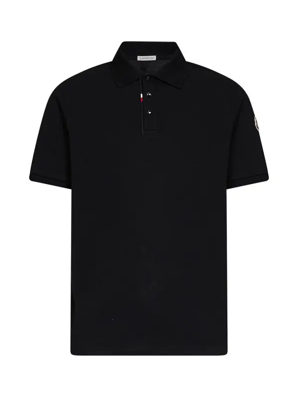 Moncler Black Cotton Piqué Polo Shirt With Logo - Multicolor