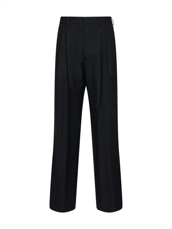 Dries Van Noten Black Wool Panrom Double-pleat Straight-leg Trousers - Multicolor