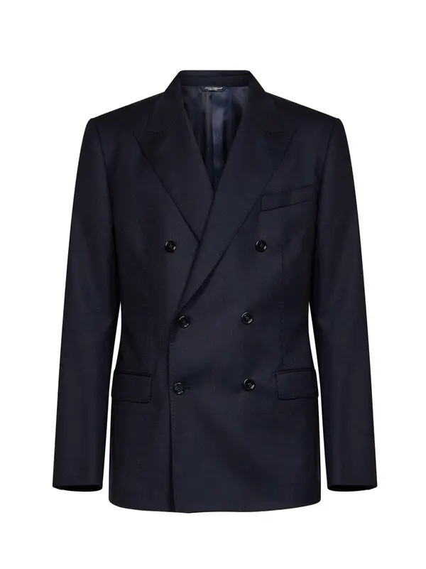 Dolce & Gabbana Blue Stretch Wool Martini Light Double-breasted Jacket