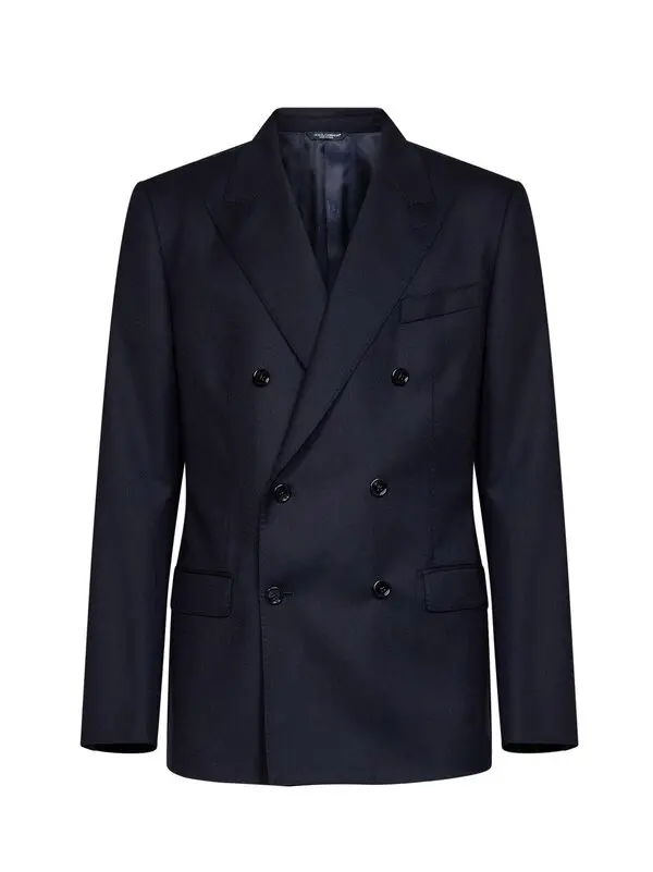 Dolce & Gabbana Blue Stretch Wool Martini Light Double-breasted Jacket - Multicolor