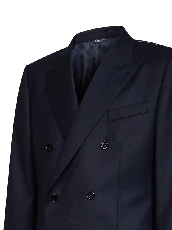 Dolce & Gabbana Blue Stretch Wool Martini Light Double-breasted Jacket - Multicolor
