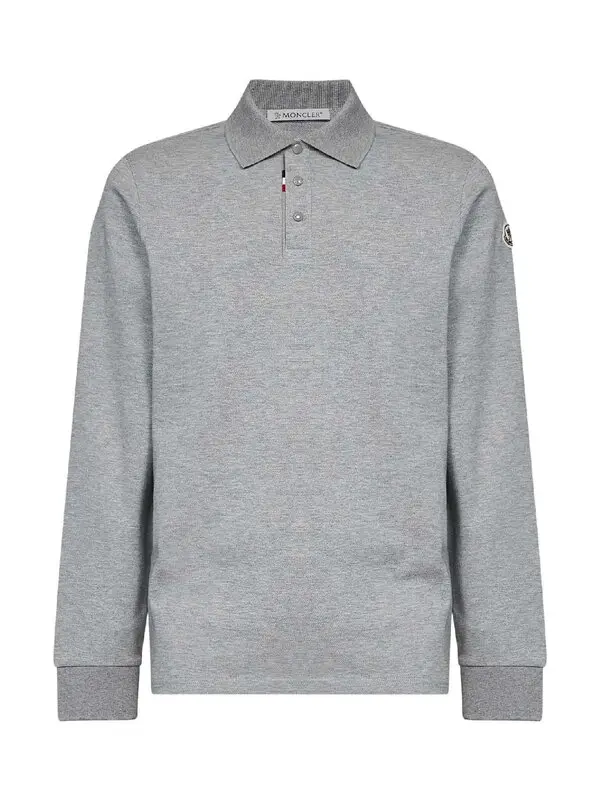 Moncler Charcoal Grey Cotton Piqué Long-sleeved Polo Shirt With Logo - Multicolor