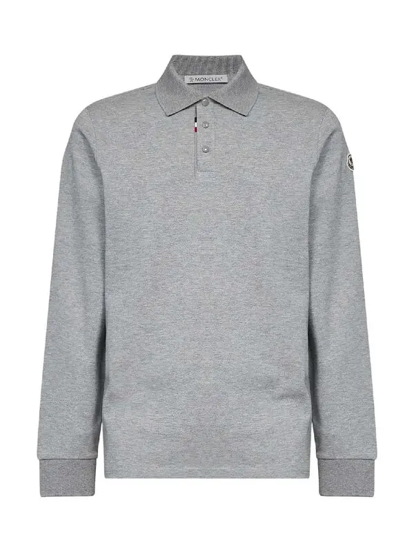 Moncler Charcoal Grey Cotton Piqué Long-sleeved Polo Shirt With Logo - Multicolor