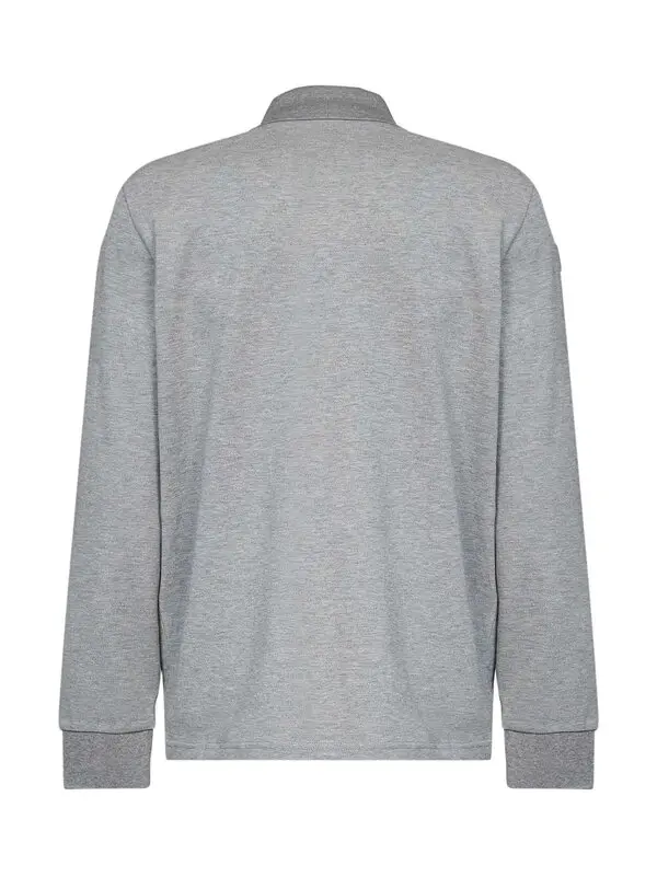 Moncler Charcoal Grey Cotton Piqué Long-sleeved Polo Shirt With Logo - Multicolor