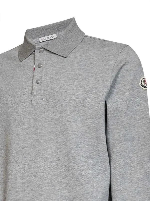 Moncler Charcoal Grey Cotton Piqué Long-sleeved Polo Shirt With Logo - Multicolor