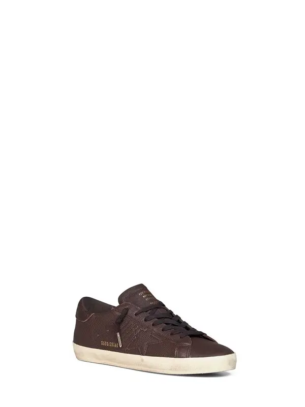 GOLDEN GOOSE Dark Brown Grained Leather Super-star Sneakers