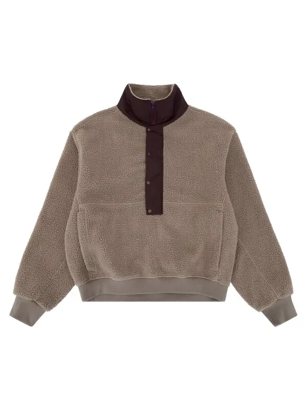 ENTIRE STUDIOS Partial-front Snap Button & Zipper Kangaroo Pocket Sweater With Ribbed Trim - Marrone