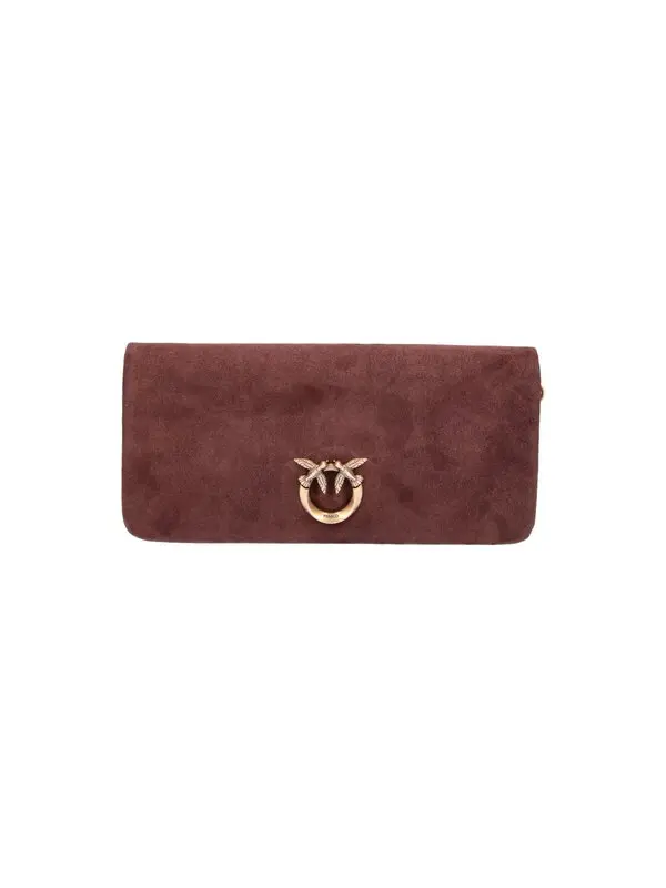 Pinko Suede Clutch Bag With Butterfly-detail Ring Closure - Brown