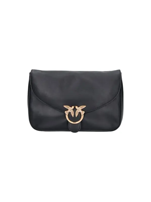 Pinko Flap Shoulder Bag With Logo Hardware - Black