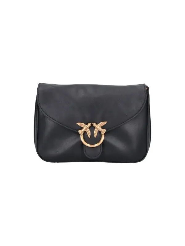 Pinko Leather Crossbody Bag With Bird Detail - Black
