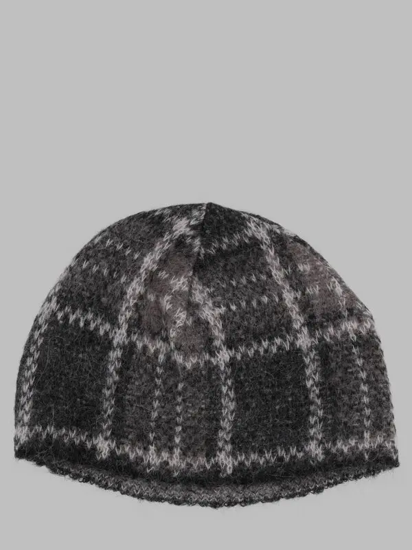 Our Legacy Grandcheck Fuzzy Alpaca Beanie - Grey