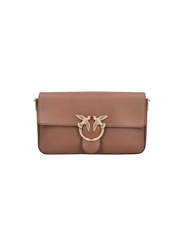 Pinko Leather Flap Shoulder Bag With Bird-emblem Clasp - Brown