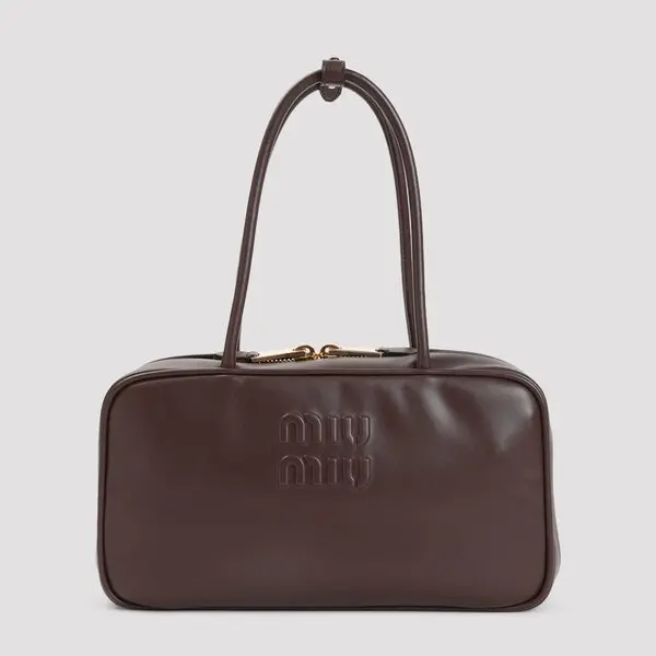 Miu Miu Mini Leather Handbag With Lattice Detail - Brown