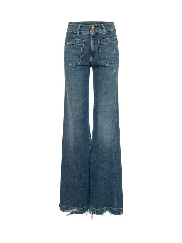 THE SEAFARER Wide-leg Frayed Denim Pants - Blu