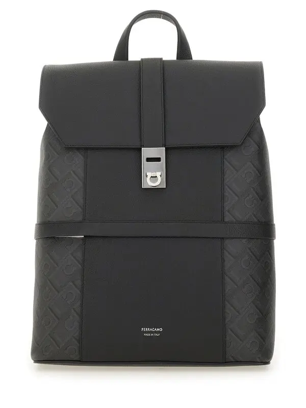 FERRAGAMO Inspired Mini Backpack With Gancini Hook Hardware - Charcoal