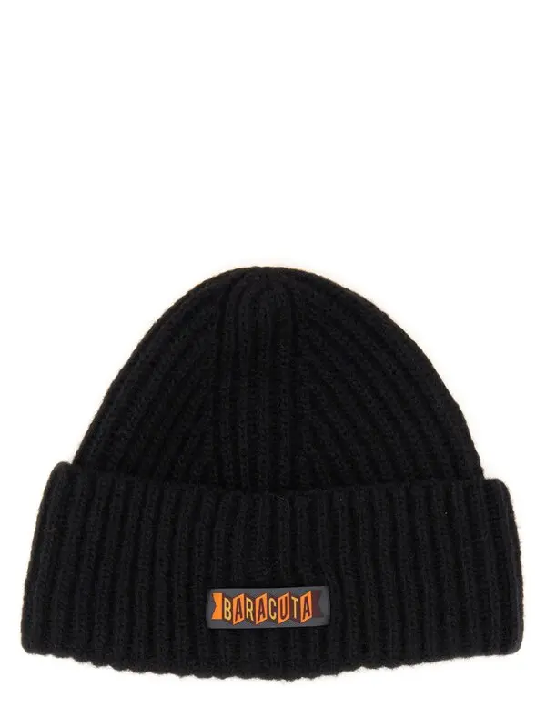 BARACUTA Classic Beanie Hat With Logo Patch - Black
