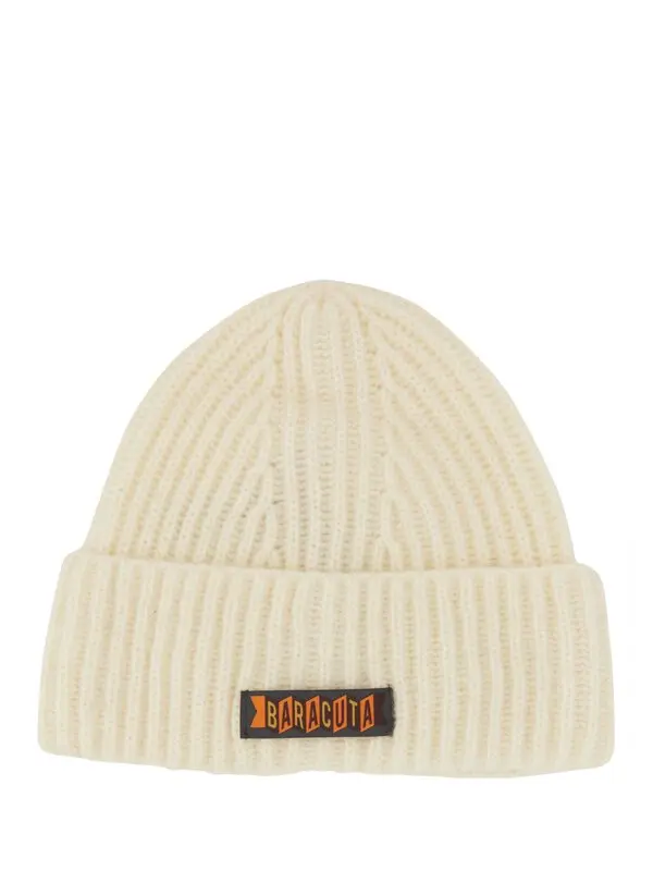 BARACUTA Classic Beanie Hat With Logo Patch - White